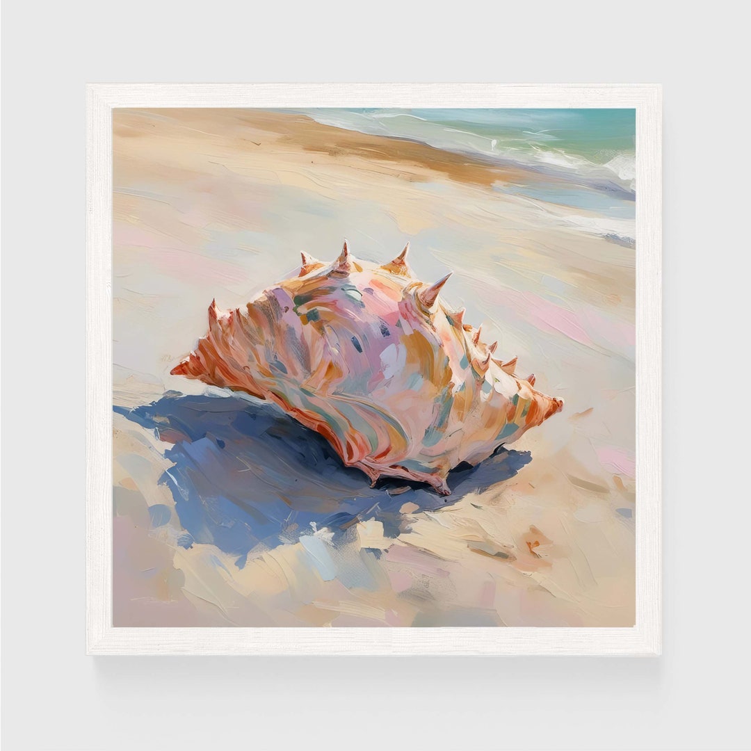 Pastel Conch Shell Painting | Beach House Kitchen Art Print | Coastal ...
