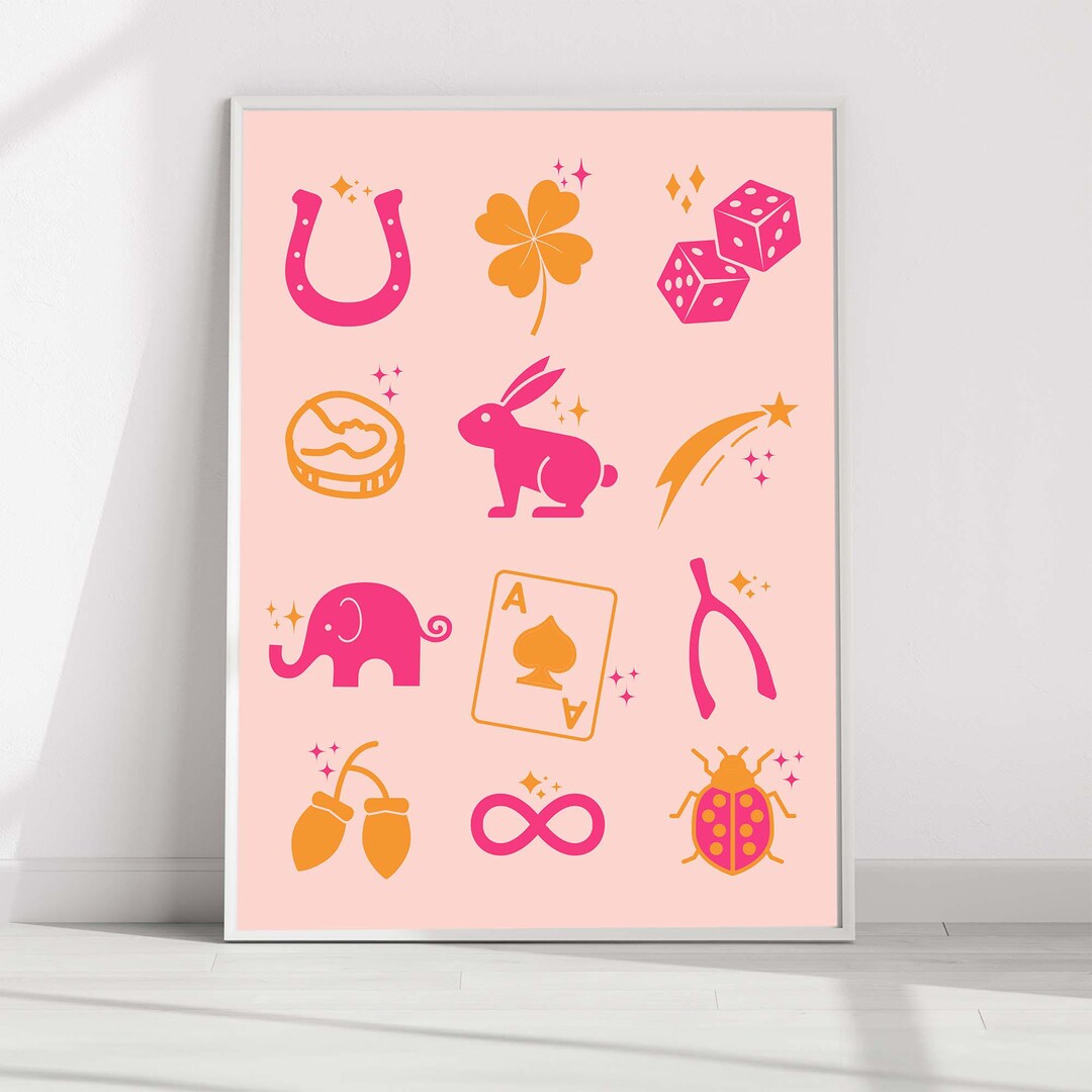 Aesthetic Good Luck Charm Wall Art, Artsy Room Decor, Pink Printable ...