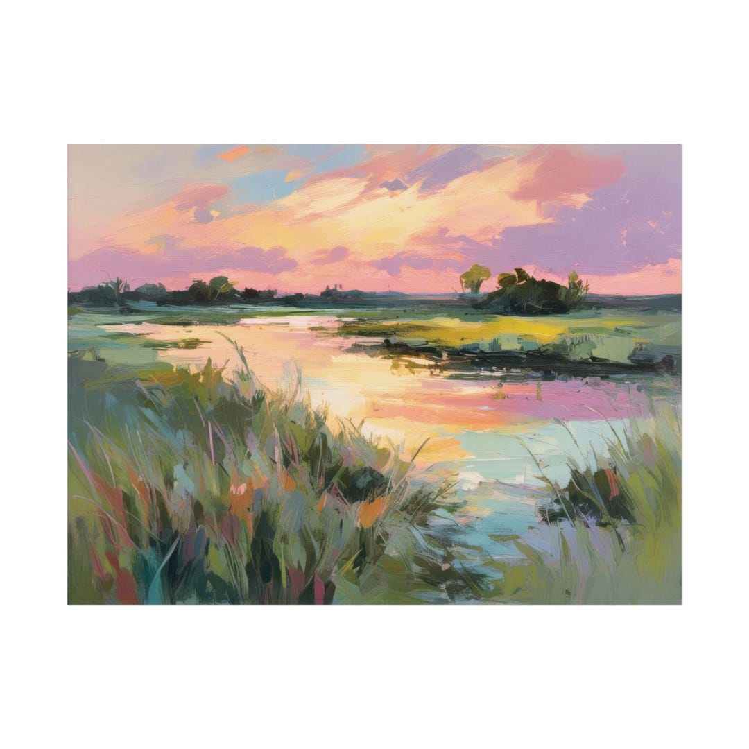 Marsh Landscape Lavender Sunset Print #NC3 | Oil Painting Carolina ...