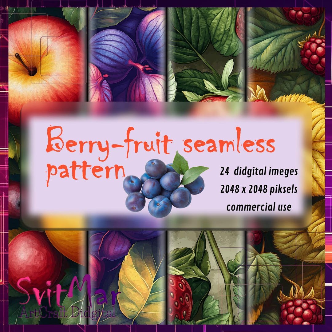 Seamless Fruit and Berry Textures, Digital Paper, Bright Textures ...