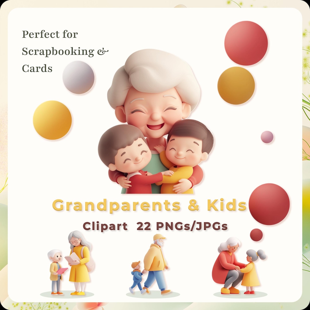 Grandparents and Kids Clipart | 22 Family PNG Illustrations | Cute ...