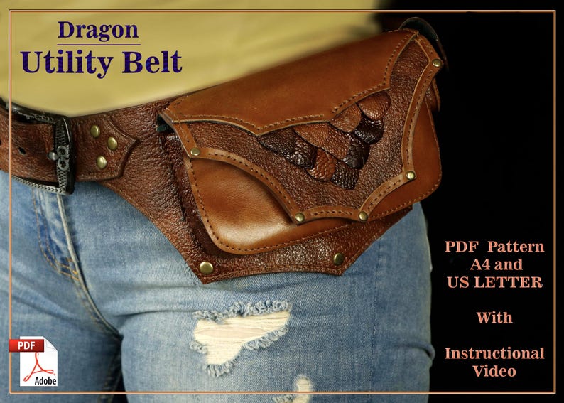 Dragon Pocket Belt Leather Pattern, DIY Utility Leather Belt, Leather ...