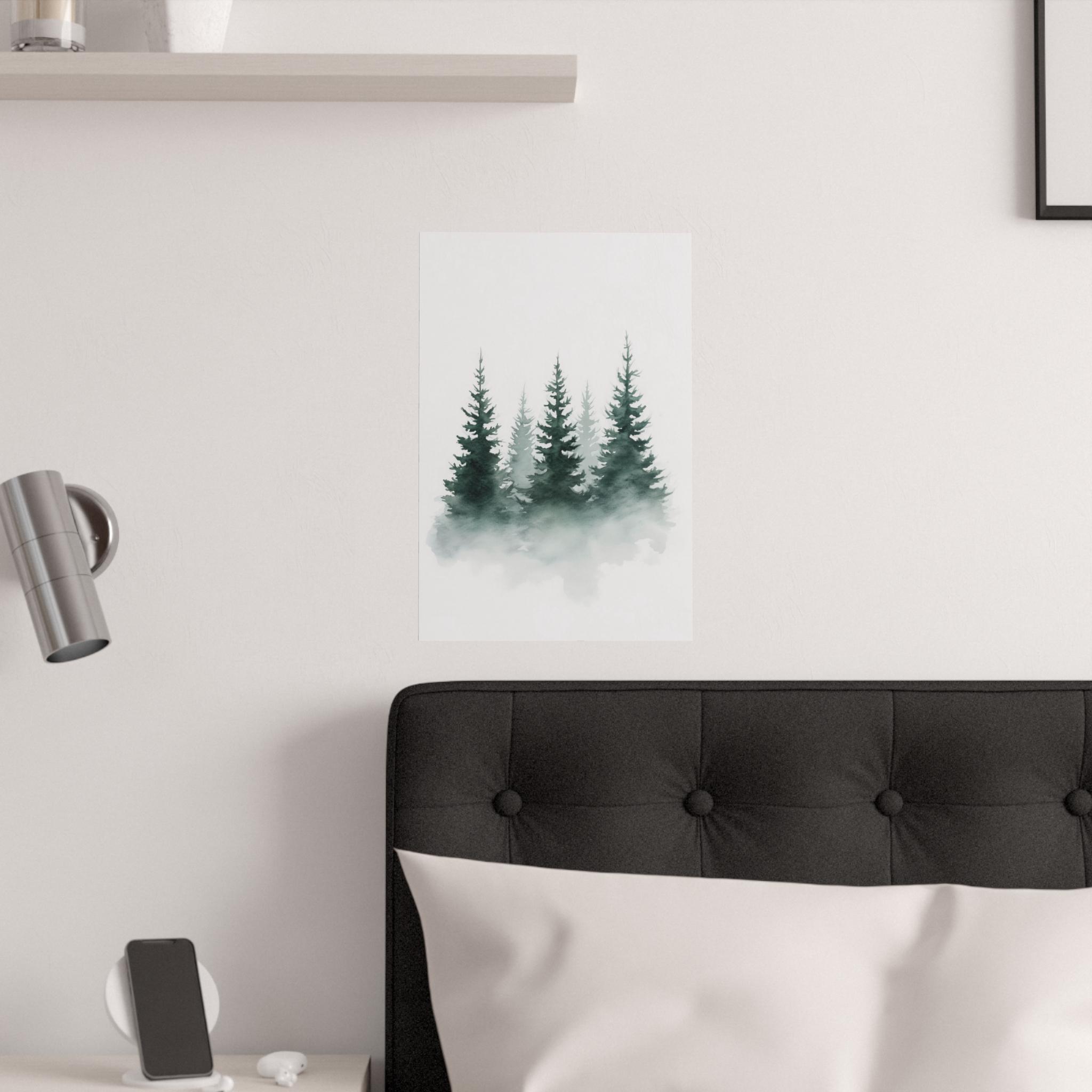 Minimalist Watercolor Pine Trees Poster, Abstract Nature Art, Green and ...