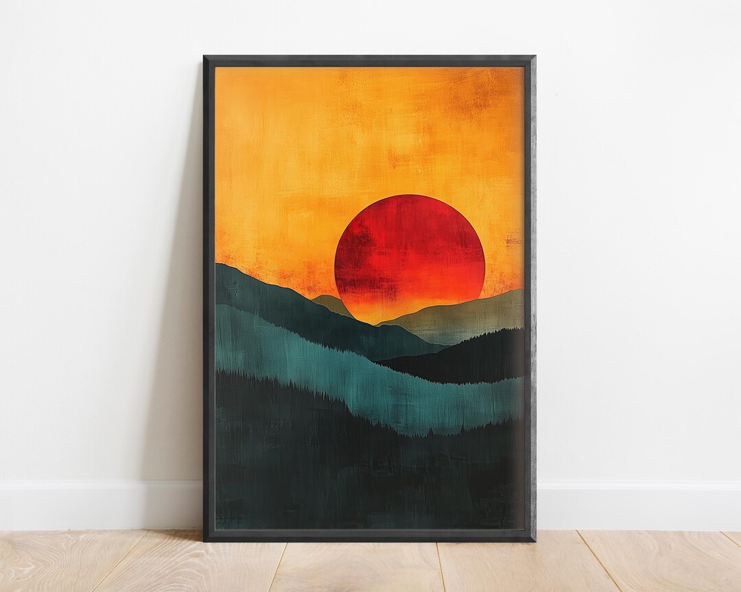 Abstract Sunrise Wall Art, Minimalist Sunrise Print, Bold Colorful Art ...