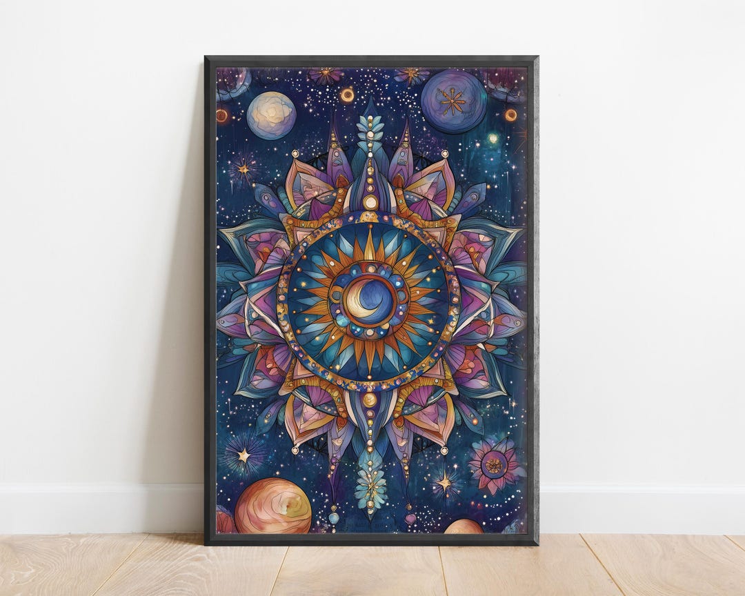 Celestial Mandala Poster, Cosmic Art Print With Stars, Moons, and ...