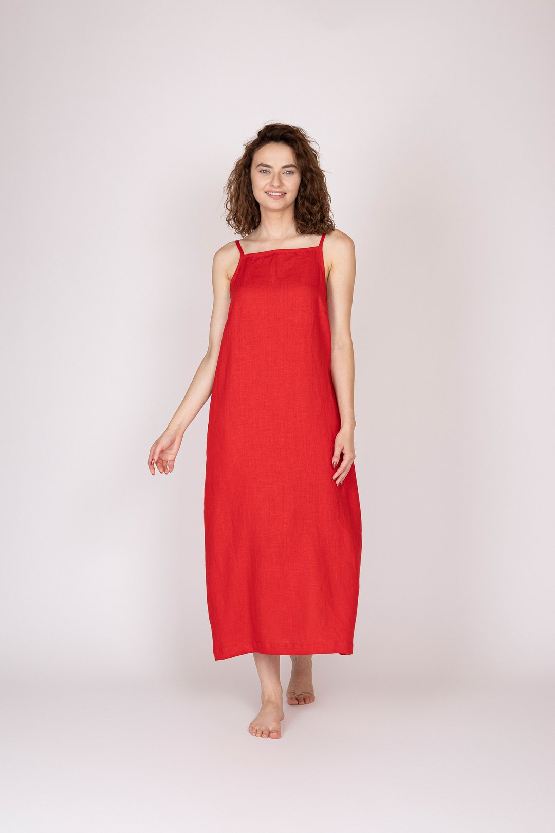 Belgian Linen Dress. 30 Colors. All Sizes. - Red Linen Dress. Lady in ...