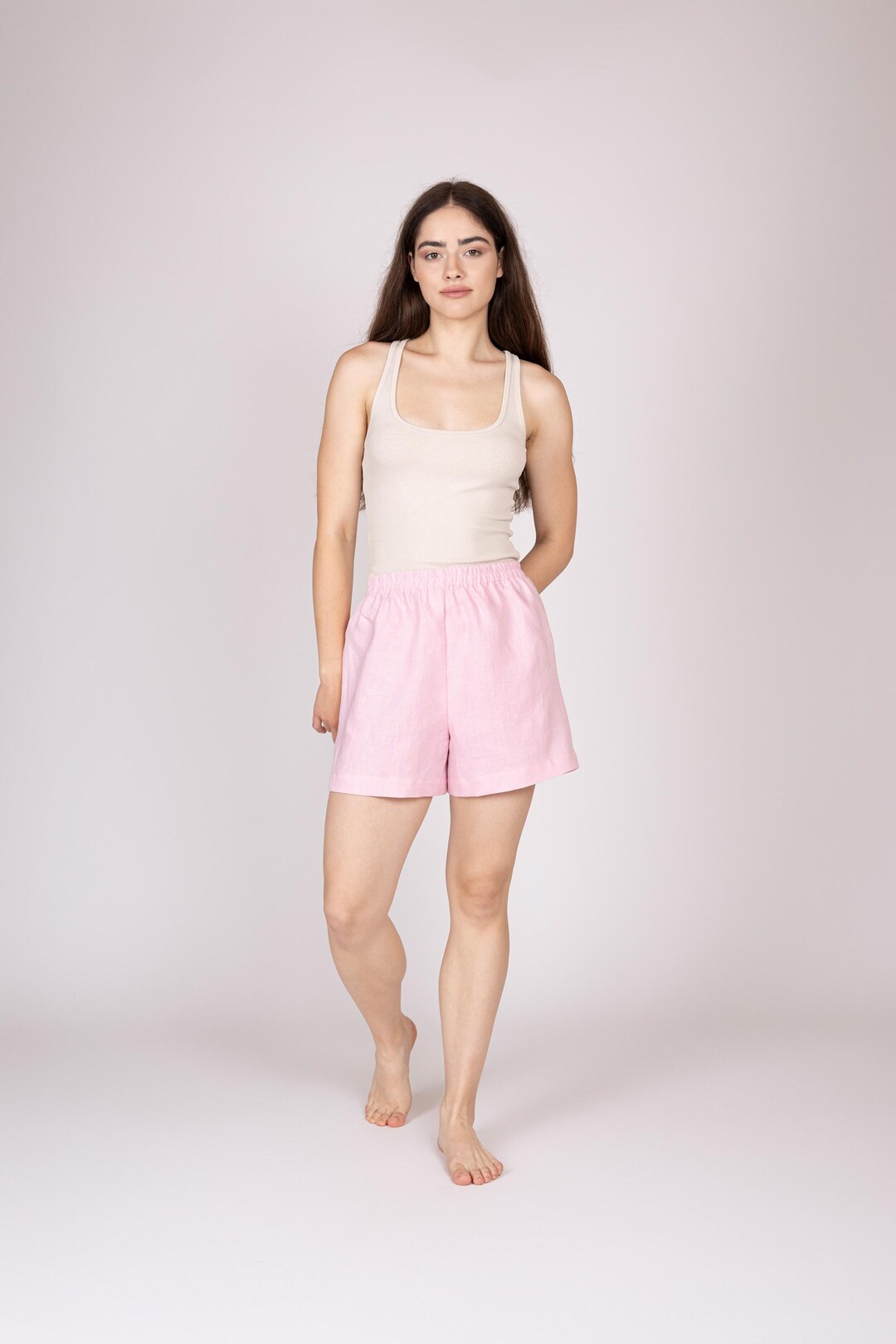 Belgian Linen Women's Shorts - Pastel Beach Vacation Flax Shorts ...