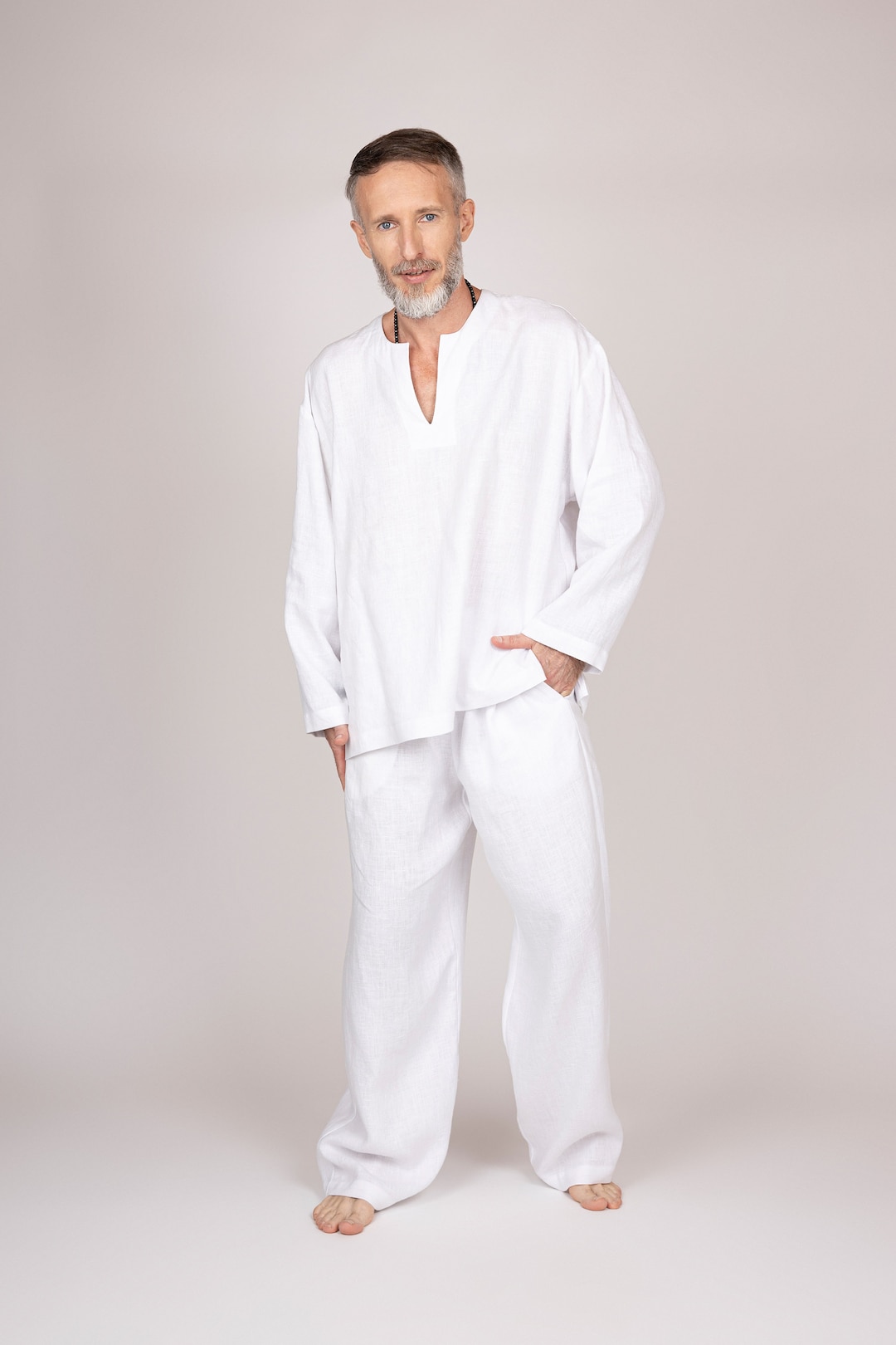 Belgian Linen Men's Set, Relaxed Clothing for Man, Loose Top and Bottom ...