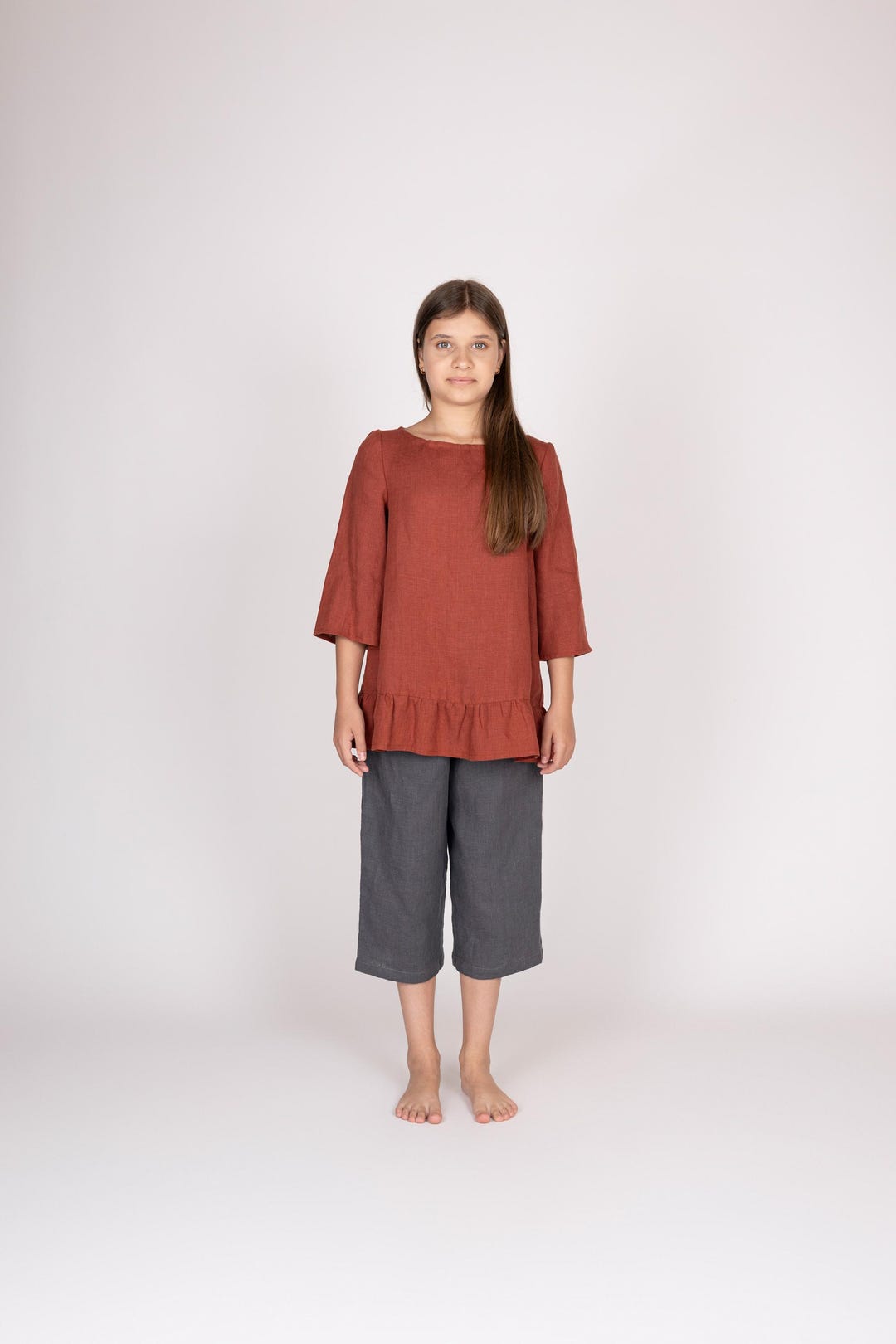 Terracotta Linen Kids Top: Half Sleeve Shirt, Girls & Teens - Etsy