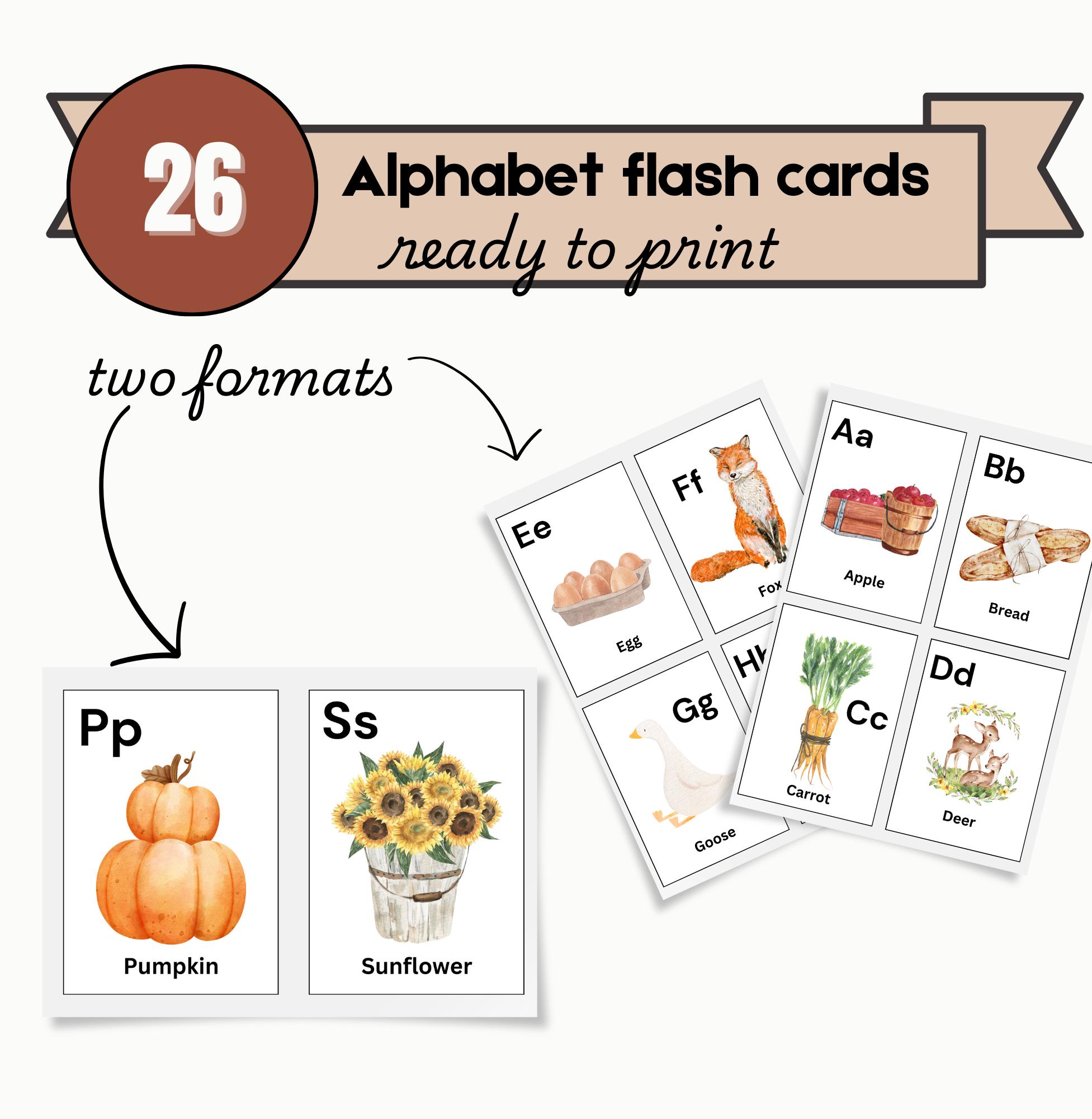 Printable Alphabet Cards, Preschool Alphabet Learning, ABC Flashcards ...