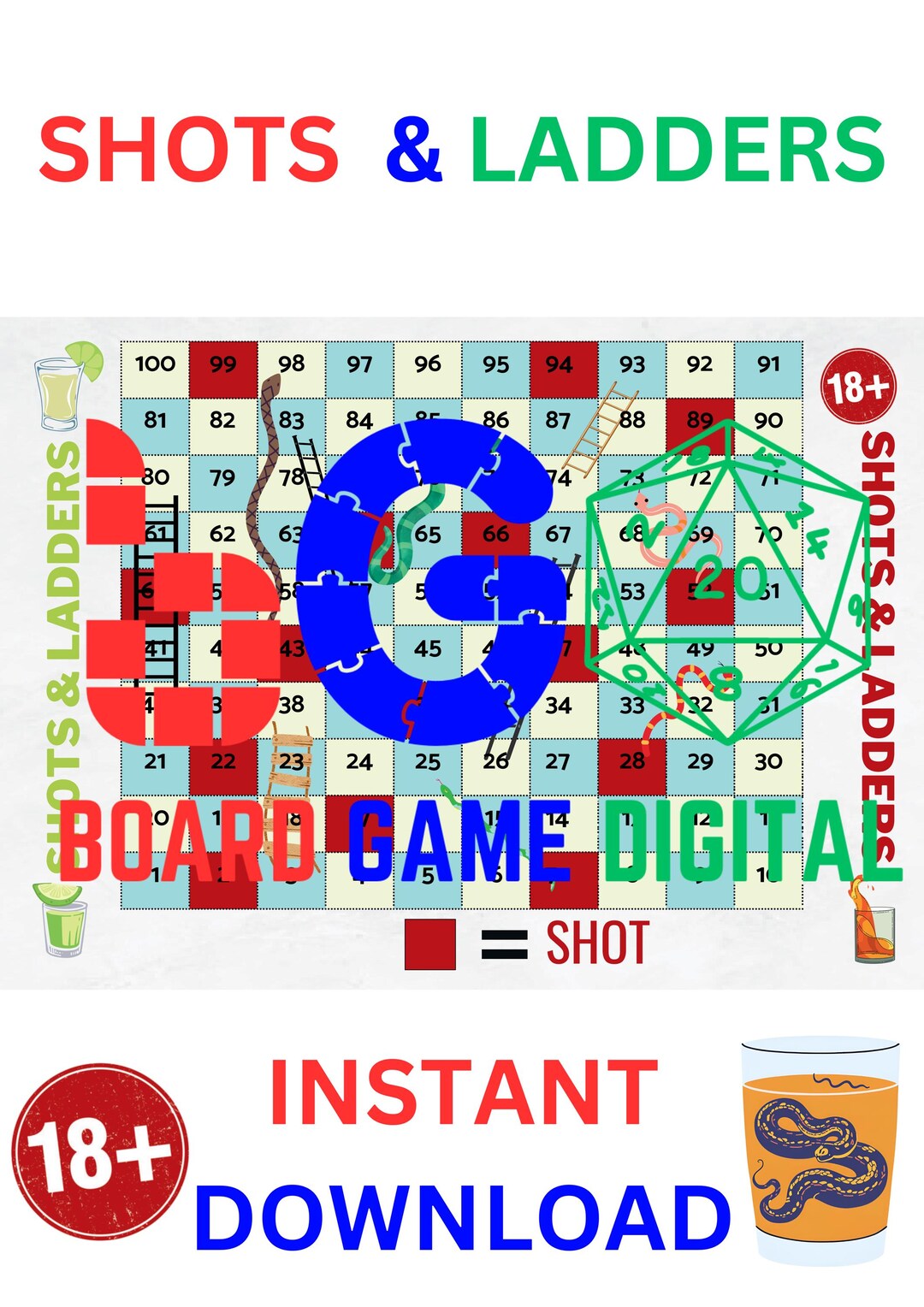 SHOTS & LADDERS (digital Download - A4 Print and Play) 18+ - Etsy