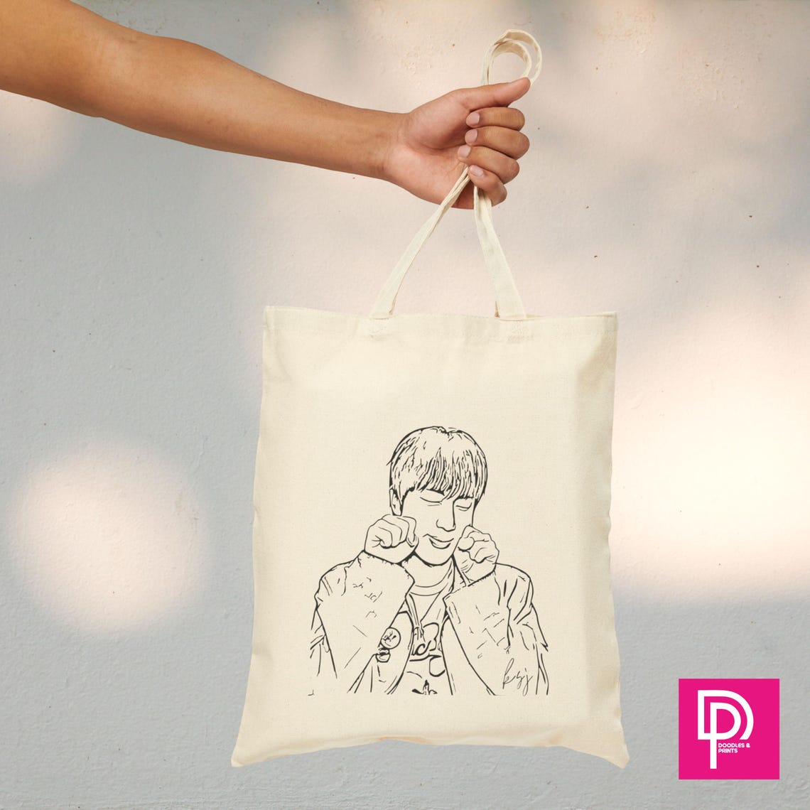 BTS Jin Aegyo Minimalist Line Art Canvas Tote Bag, Bangtan Kim Seokjin ...