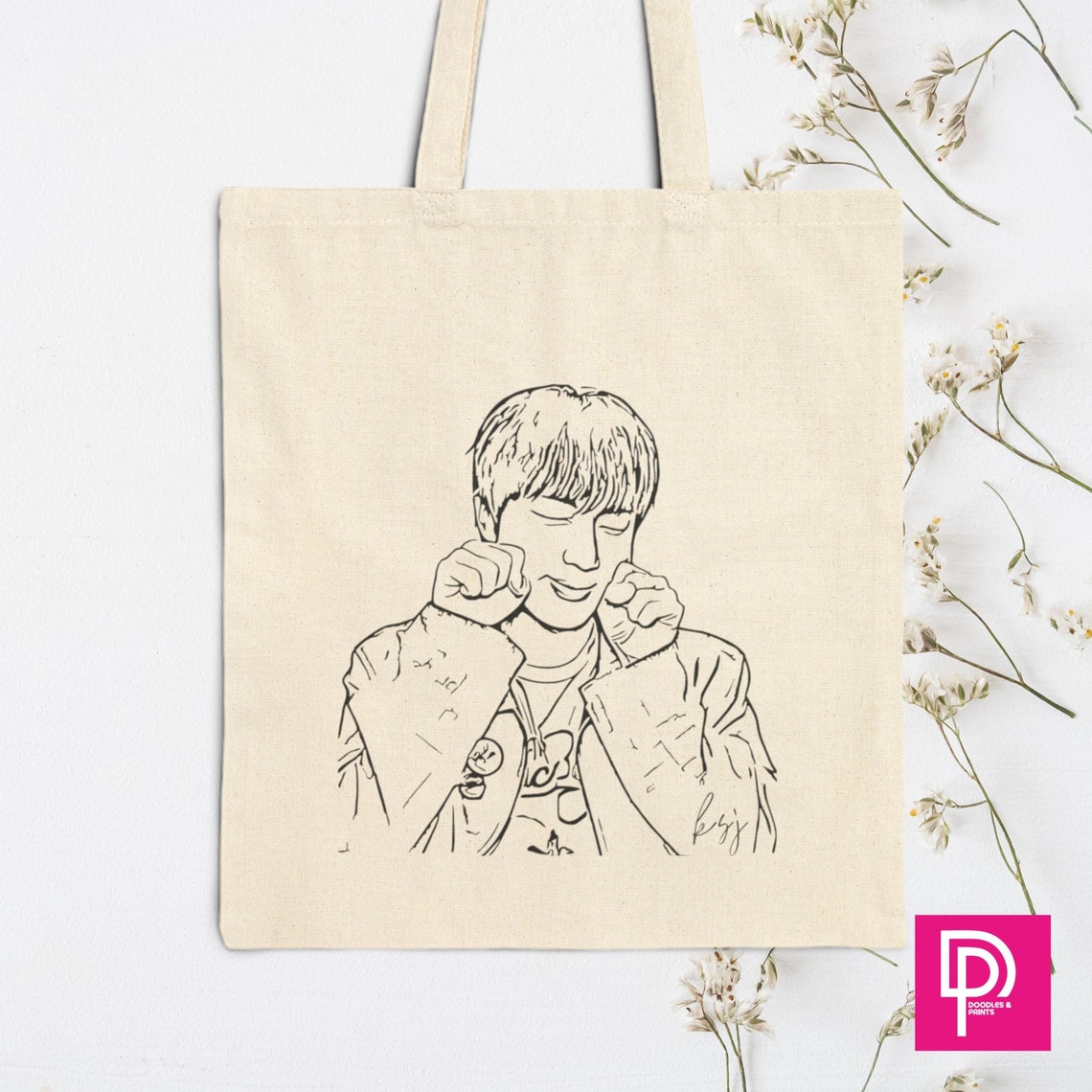 BTS Jin Aegyo Minimalist Line Art Canvas Tote Bag, Bangtan Kim Seokjin ...