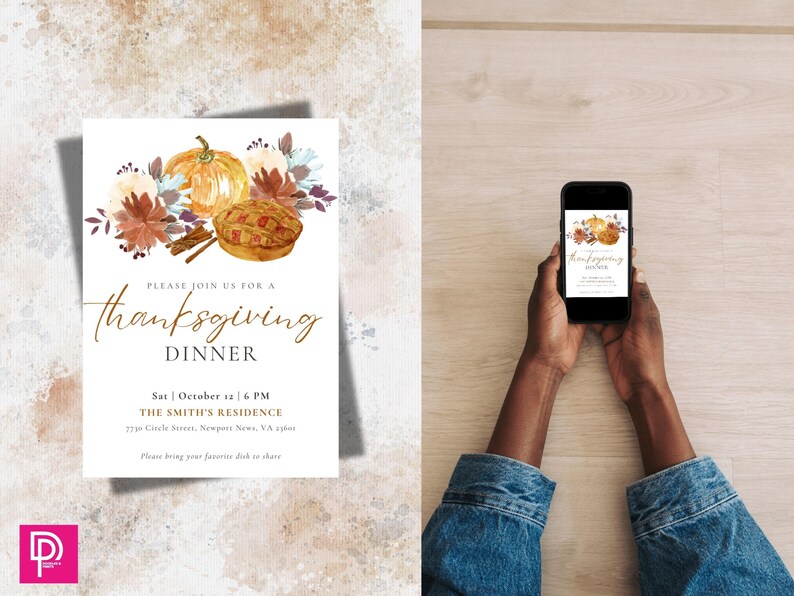 Editable Thanksgiving Dinner Invitation Template, Printable Canva ...