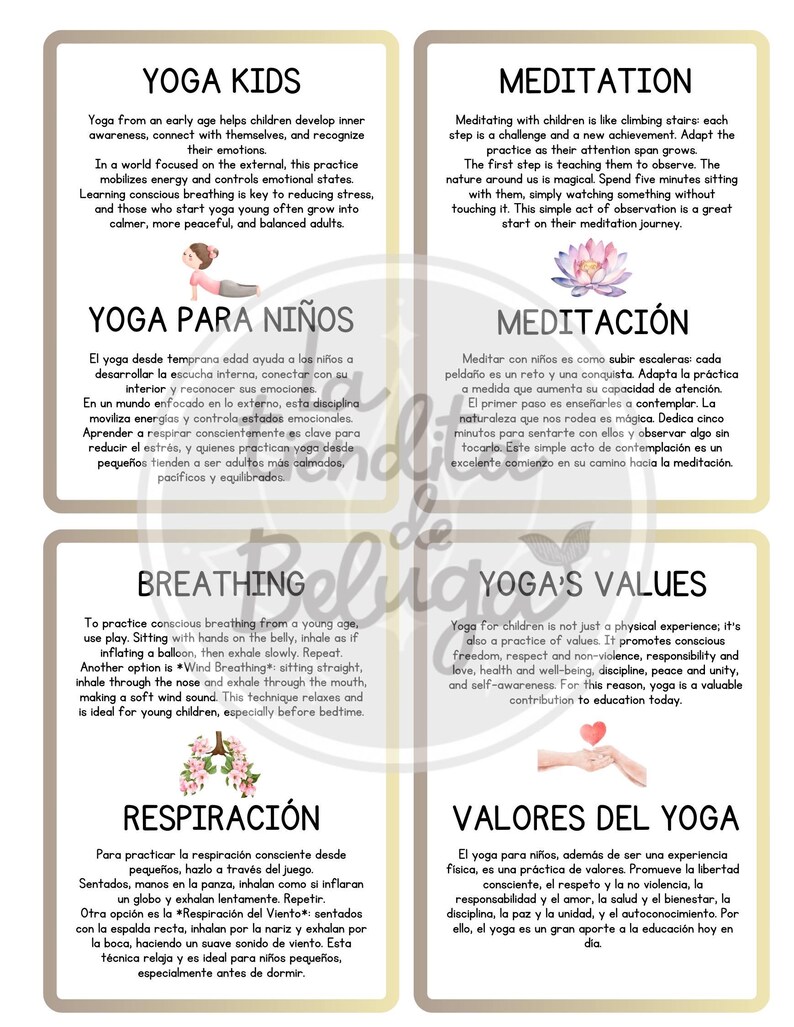 Printable Bilingual Yoga Cards for Kids: Parent Guide in English ...