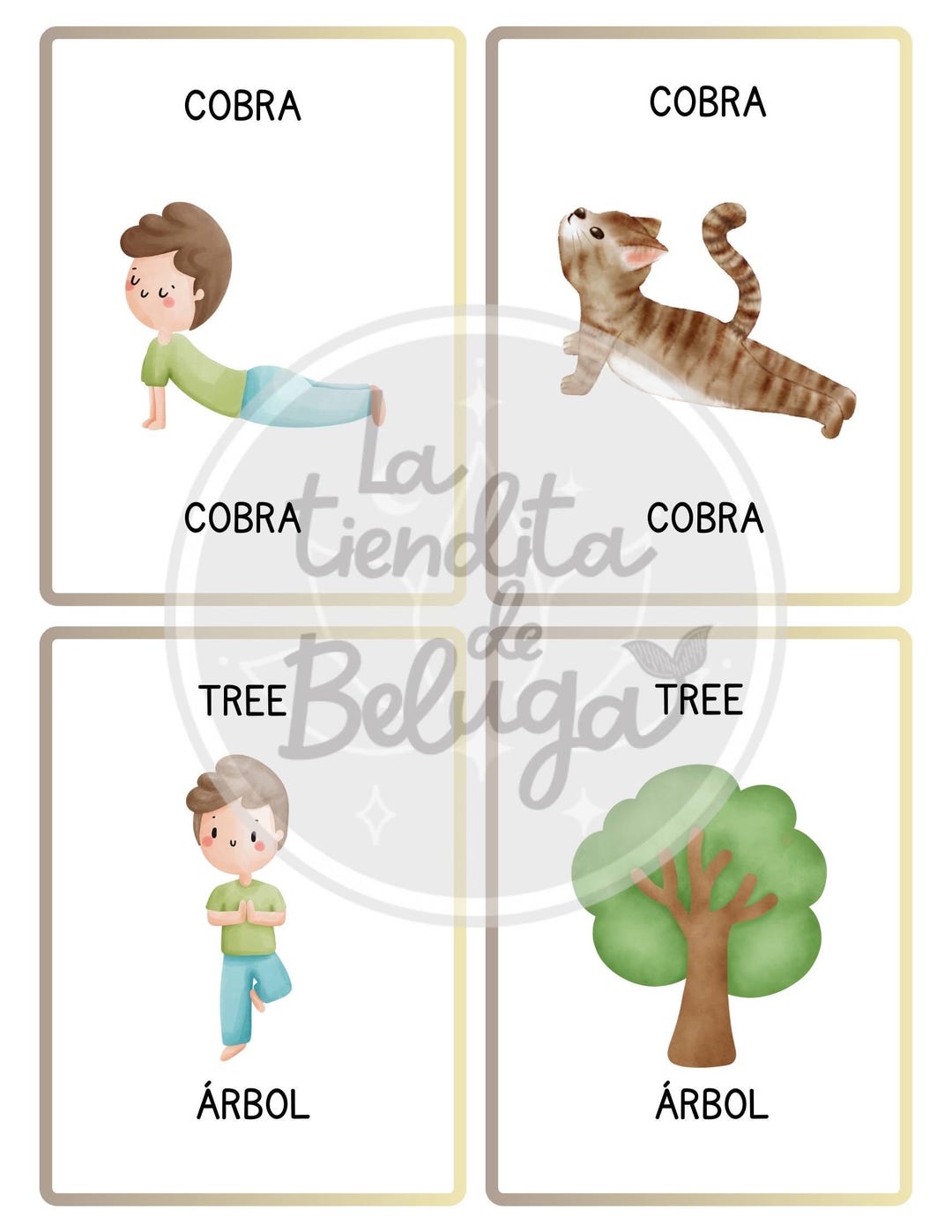 Printable Bilingual Yoga Cards for Kids: Parent Guide in English ...