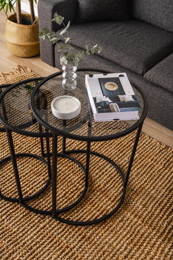 Glass and metal nest of tables store