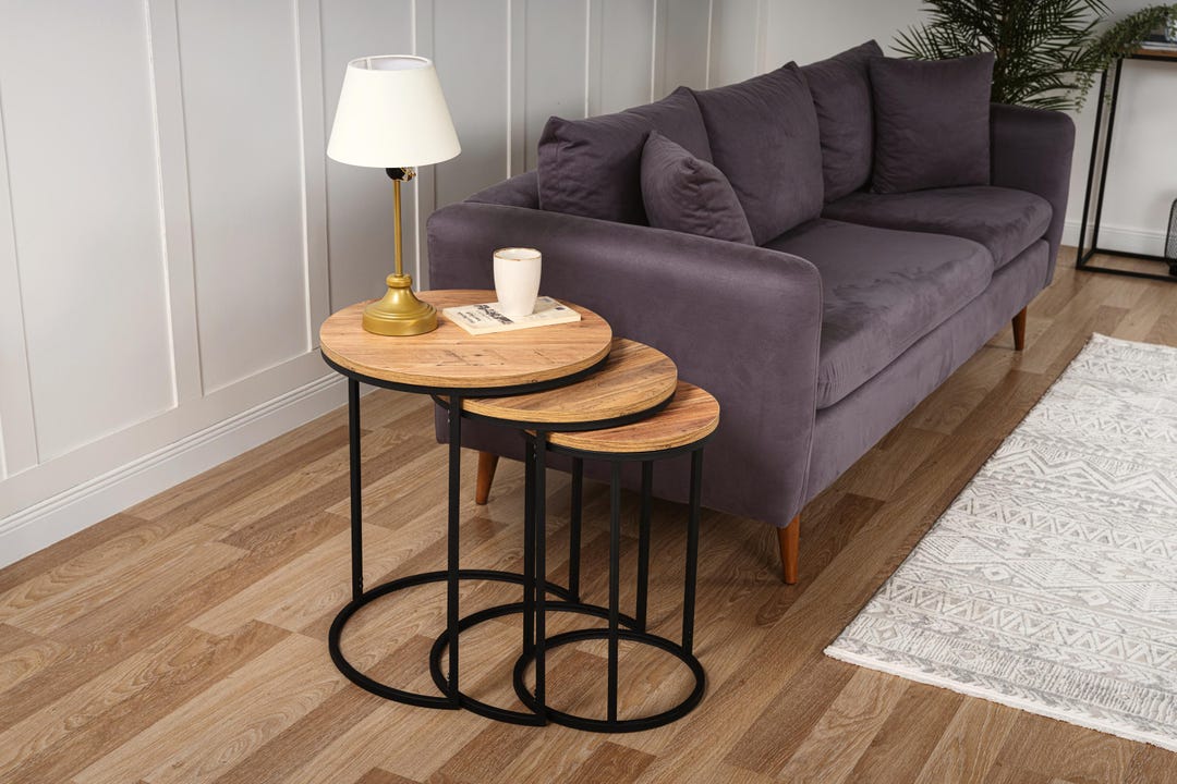 Alya Black Chipboard Coffee Table for Living Room, Nesting Table Triple ...