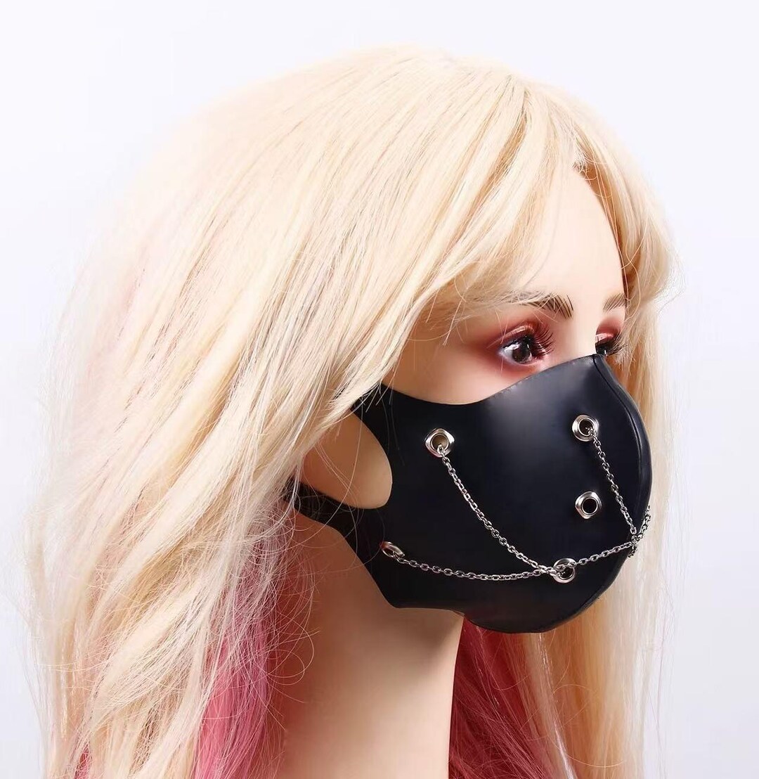 Black Latex Half Mask With Metal Chains: Cosplay Costume Accessory - Etsy