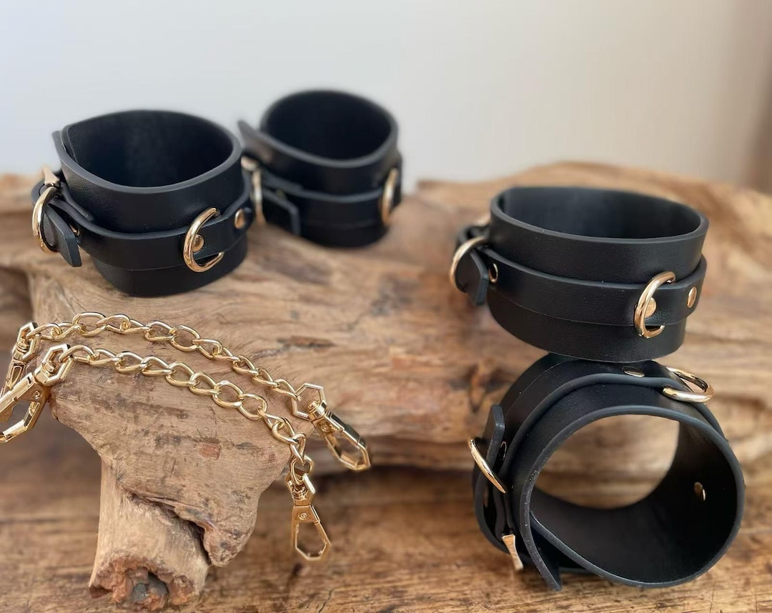 Leather Handcuffs & Ankle Cuffs Set - Bondage Cuffs, BDSM Restraints ...