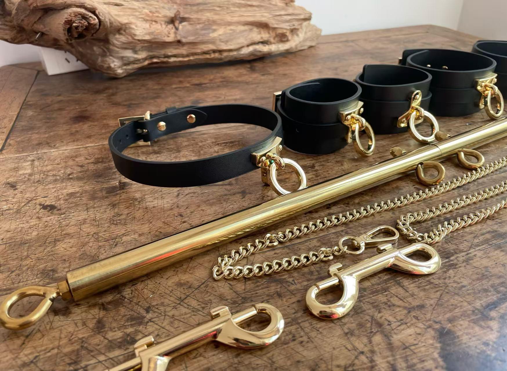 BDSM Leather Restraint Set With Collar Leash, Wrist & Ankle Cuffs, Bondage Spreader Bar - Etsy