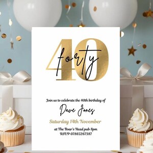 Simple 40th Editable Invitation Birthday Anniversary Party Instant ...