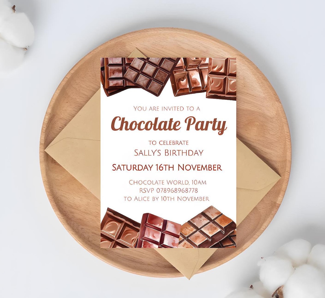 Chocolate Birthday Party Invitation: Chocoholic Theme (editable ...