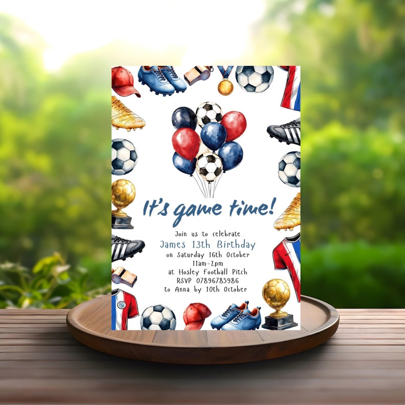 Football Kids Birthday Party Invitation Editable Soccer Game Time ...