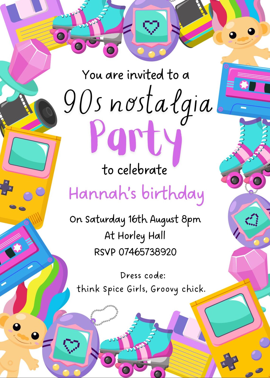 90s Nostalgia Party Invitation, Birthday Invite Editable Download, Back ...