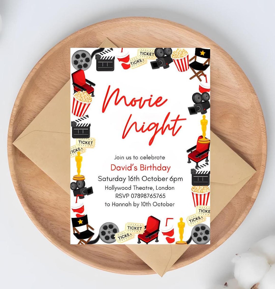 Movie Night Cinema Party Invitation Editable Instant Download, Red ...