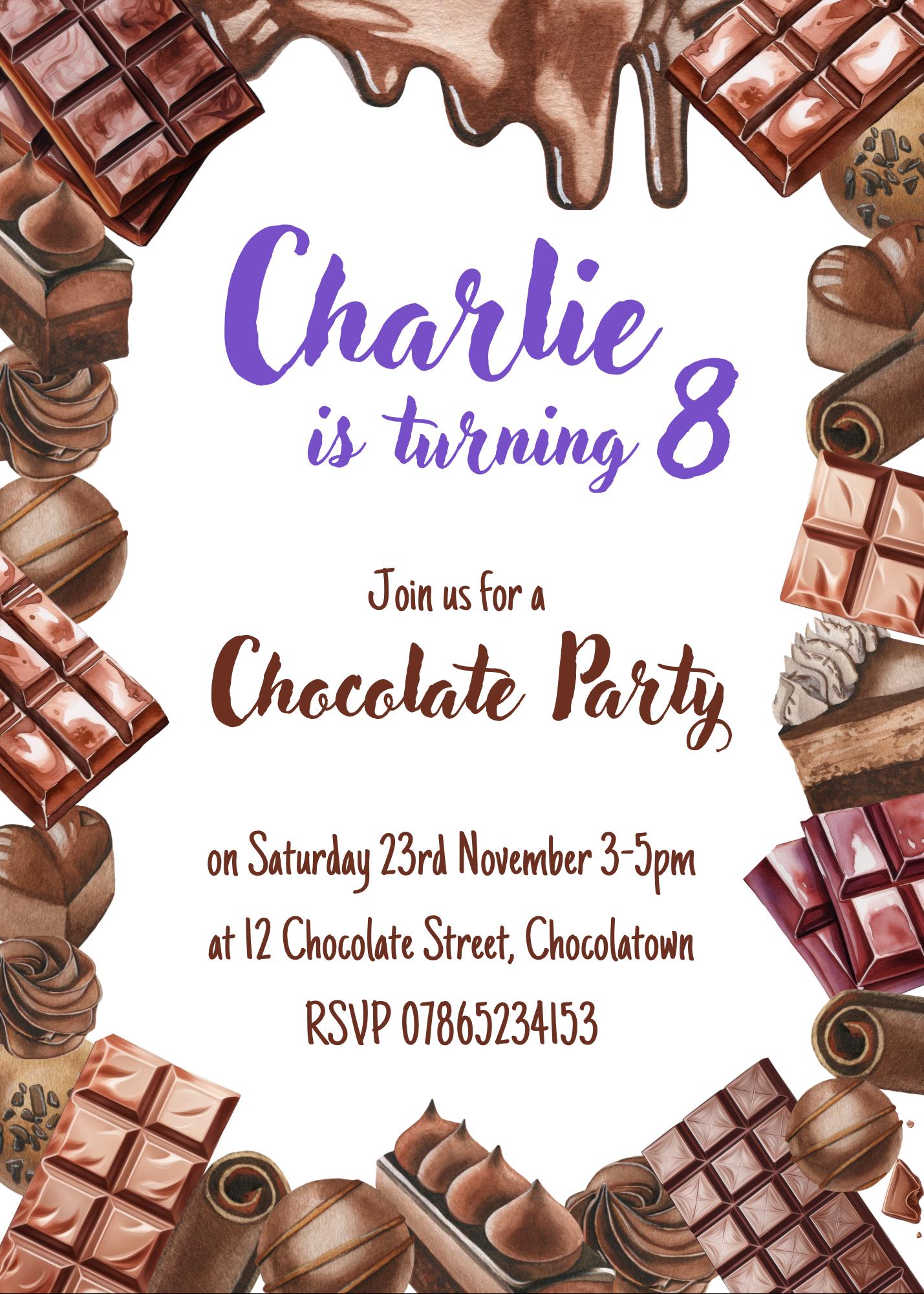 Chocolate Party Invitation: Editable Chocoholic Birthday Invite ...