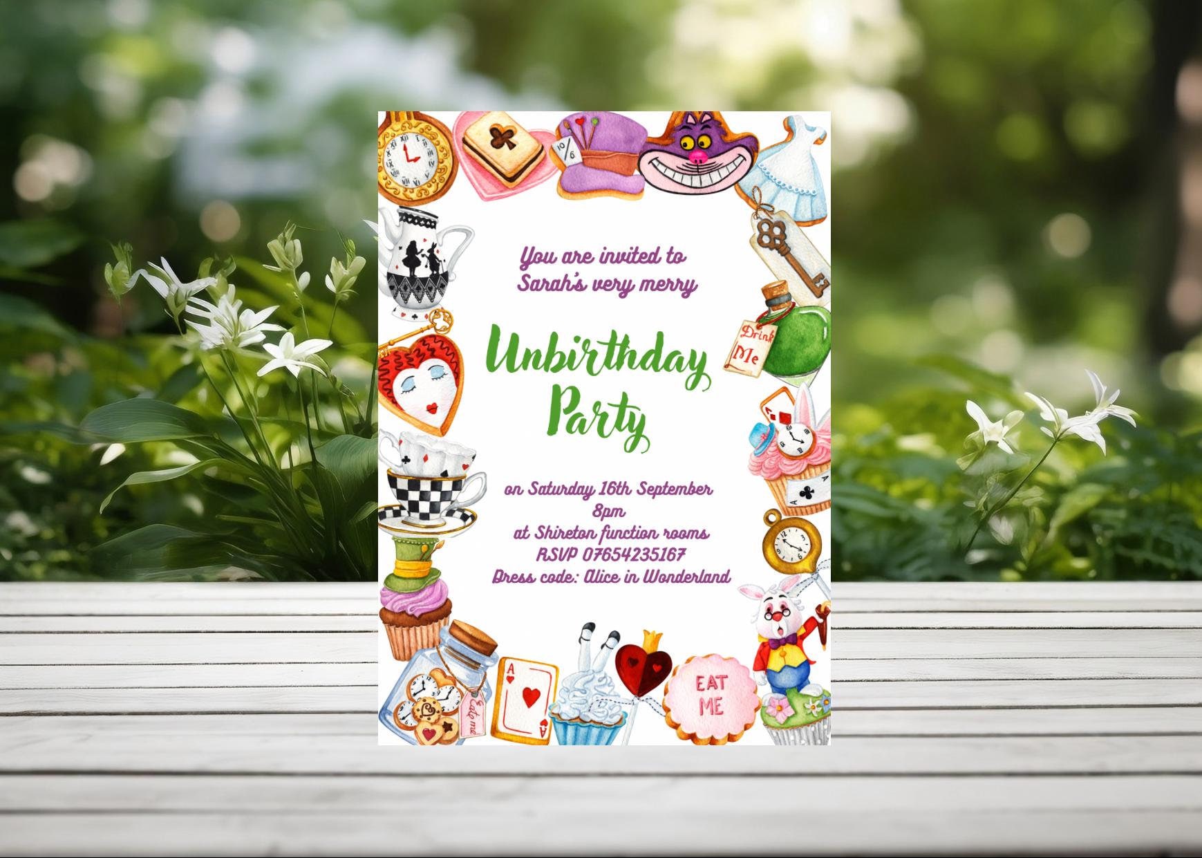 Alice in Wonderland Unbirthday Tea Party Editable Invitation, Birthday ...