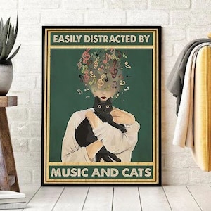 Black Cat Easily Distracted by Music and Cats Poster Funny - Etsy