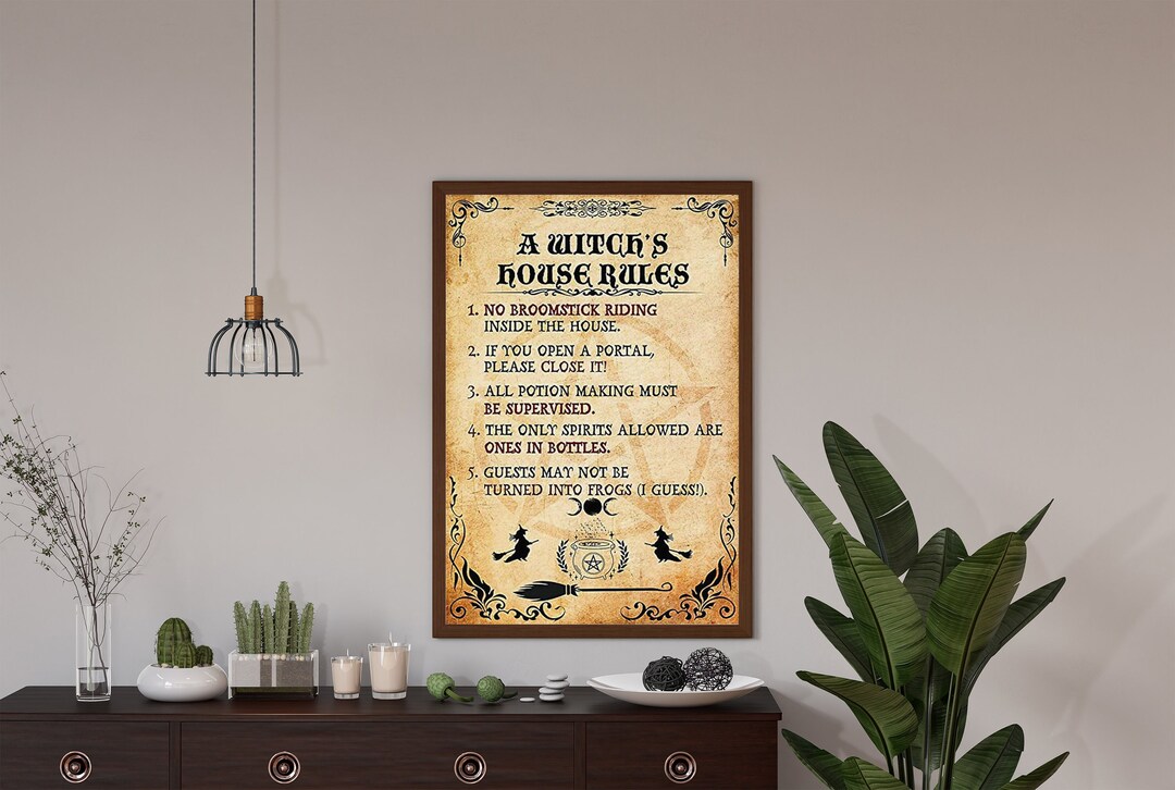 Witch's House Rules, Witches Decor, Witch Halloween Poster, Halloween ...