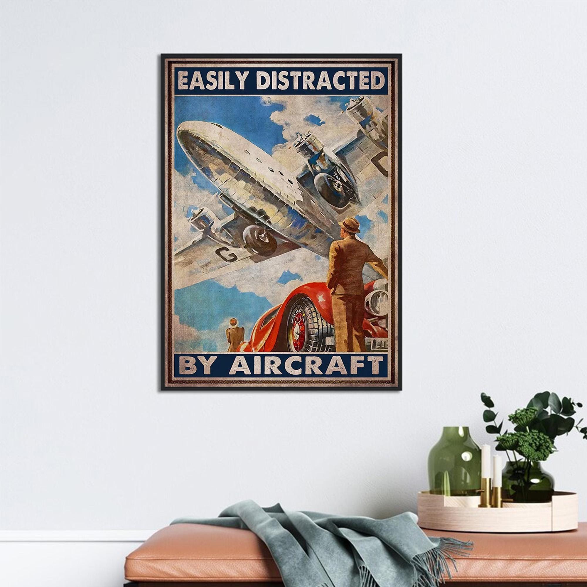 Airplane Flying Pilot Men Vintage Art, Easily Distracted by Aircraft ...