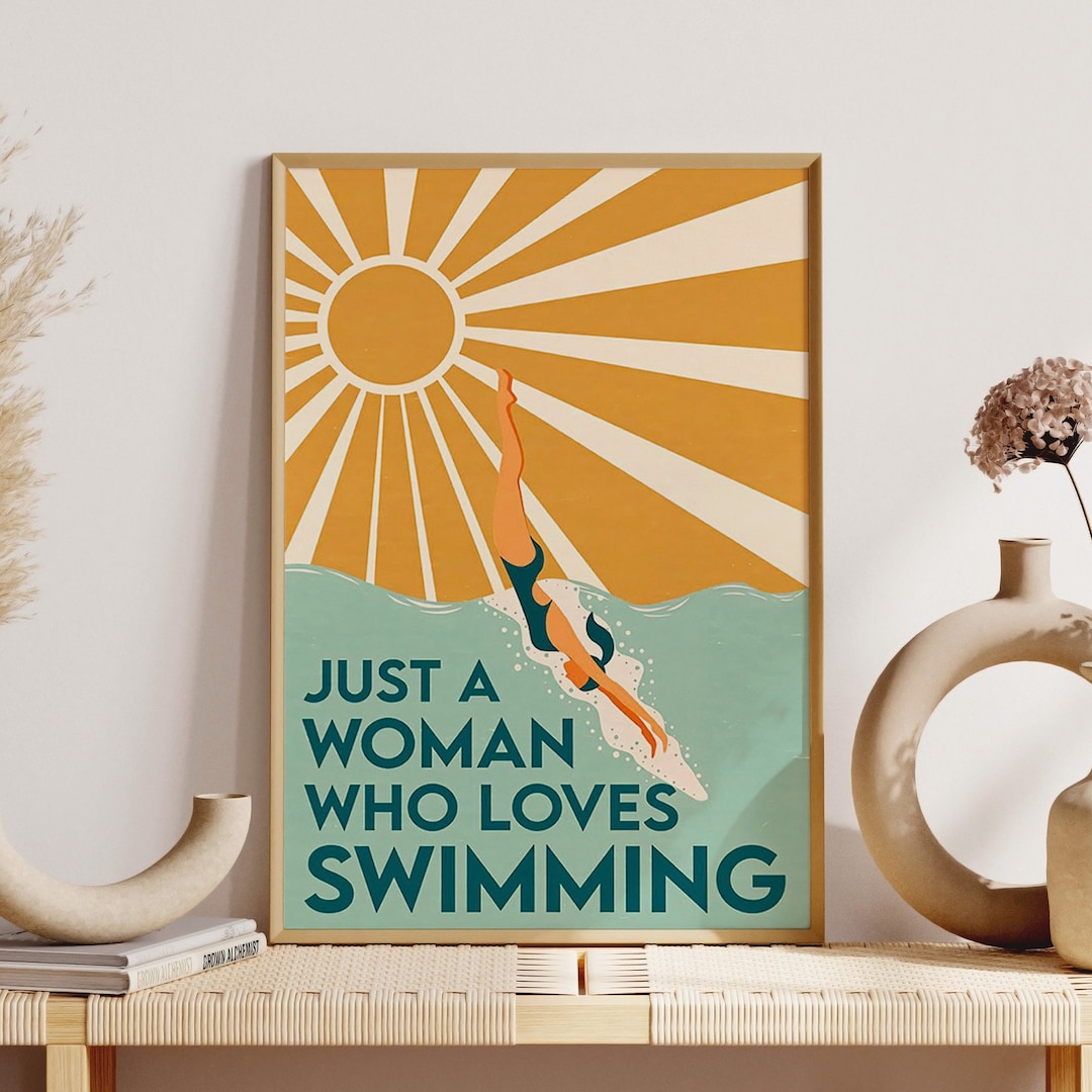 Swimming Girl Pool Art Print, Just A Woman Who Loves Swimming Poster ...
