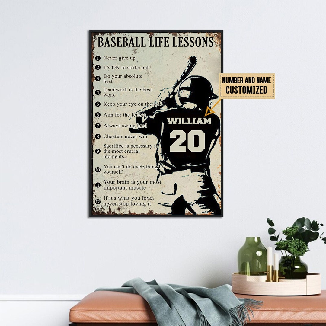 Personalized Baseball Poster, Baseball Life Lesson Poster, Custom Name ...