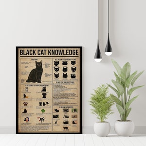 Black Cat Knowledge Poster, Black Cat Decor, Gift for Cat Lovers, Black ...
