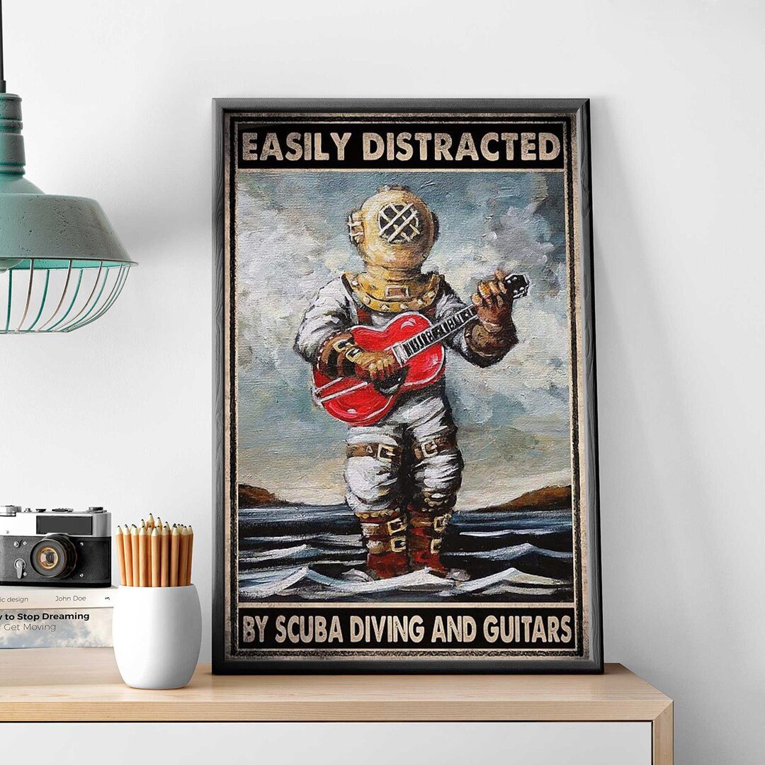Scuba Diving Guitars Poster, Easily Distracted by Diving and Guitars ...