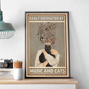 Black Cat Easily Distracted by Music and Cats Poster, Funny Cat Poster ...