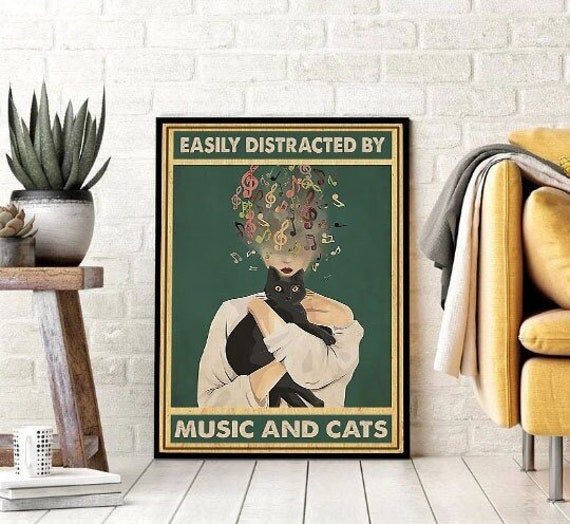 Black Cat Easily Distracted by Music and Cats Poster Funny - Etsy