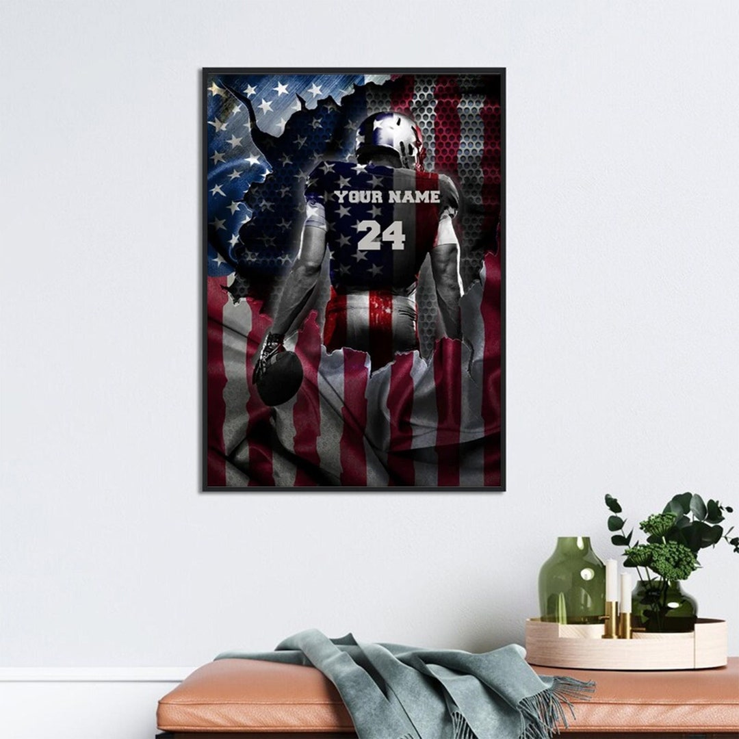 Personalized Football Player Art, Vintage Wall Art, Home Decor, Room ...