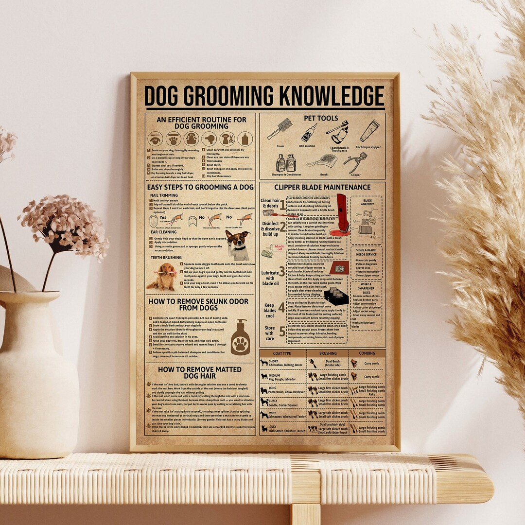 Dog Grooming Knowledge Poster, Dog Poster, Dog Wall Art, Dog Art, Dog ...