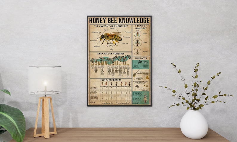 Honey Bee Knowledge Poster, Bee Home Decor, Honey Bee Wall Decor, the ...