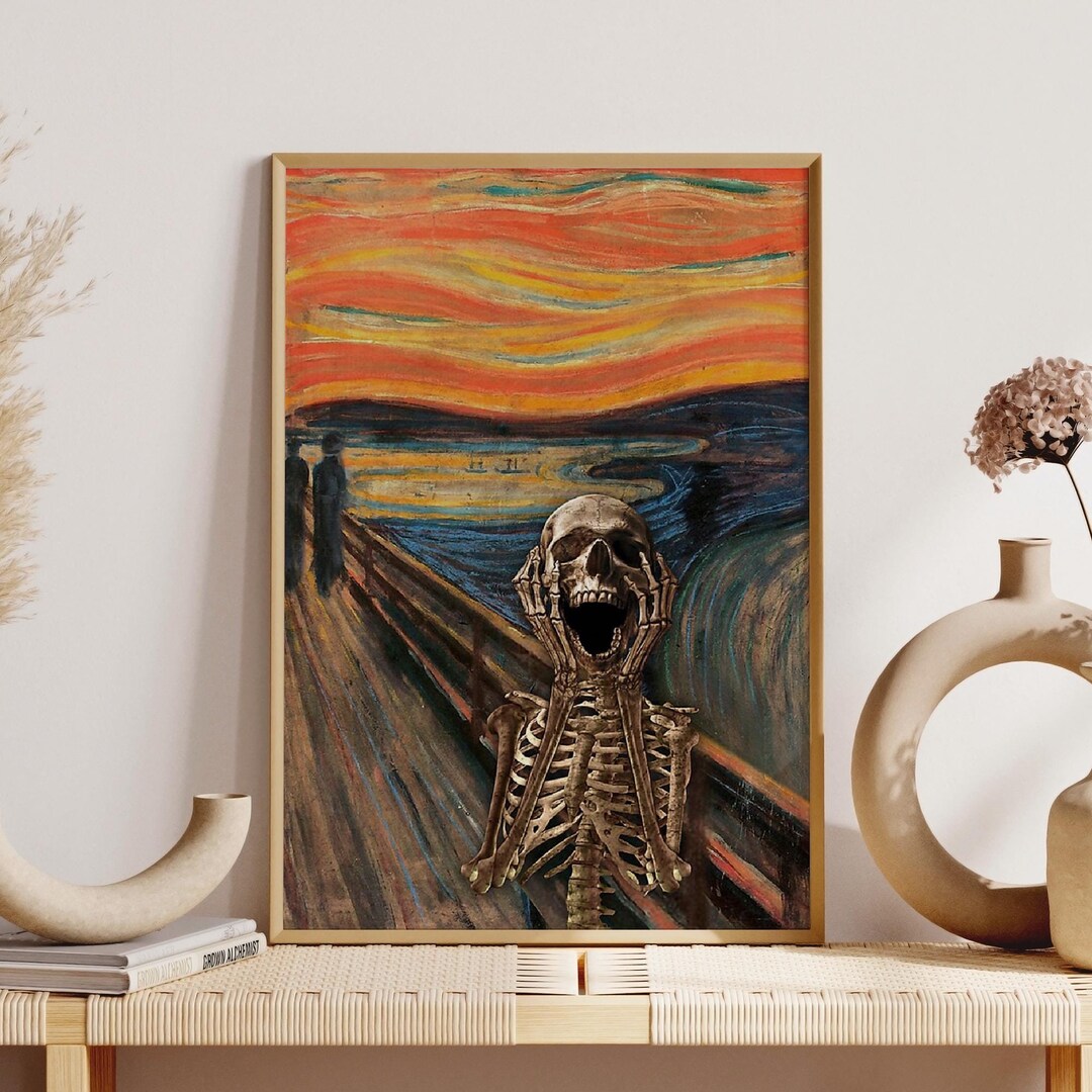 The Scream Skeleton Art Painting Design Poster, Skeleton Funny Print ...