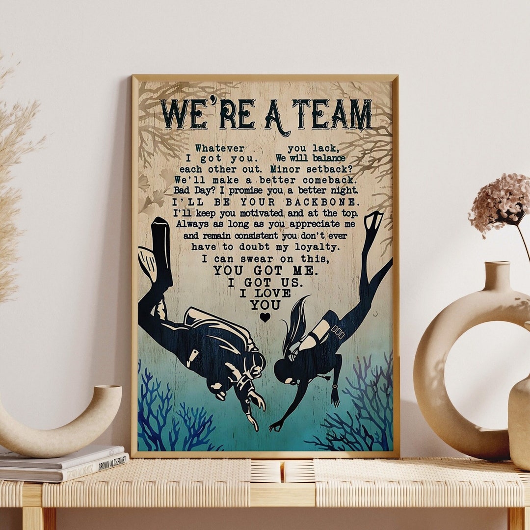 Couple Scuba Diving Wall Art, We're A Team Partner Poster, Scuba Diving ...
