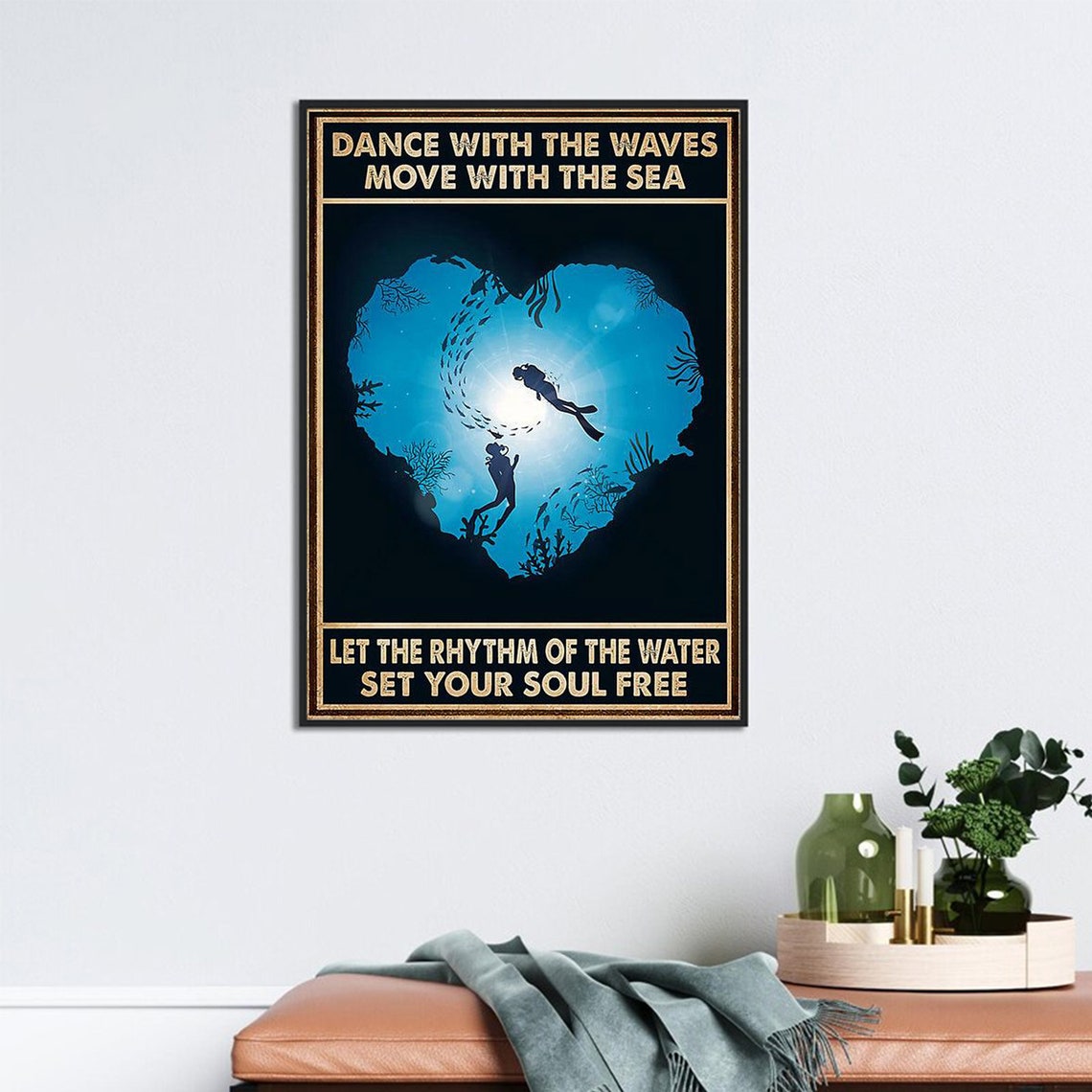 Couple Scuba Diving Wall Art, Dance With the Waves Move With the Sea ...