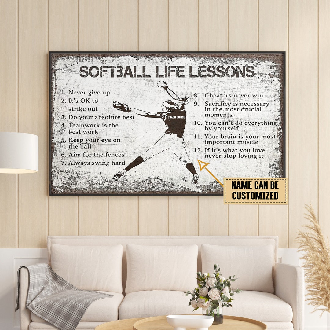 Personalized Softball Life Lessons Art, Custom Softball Player Gift ...