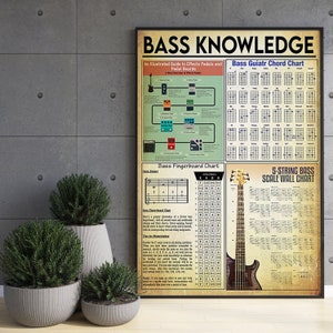 Bass Knowledge Poster, Bass Fingerboard Chart, Beginner Guitar Chords ...