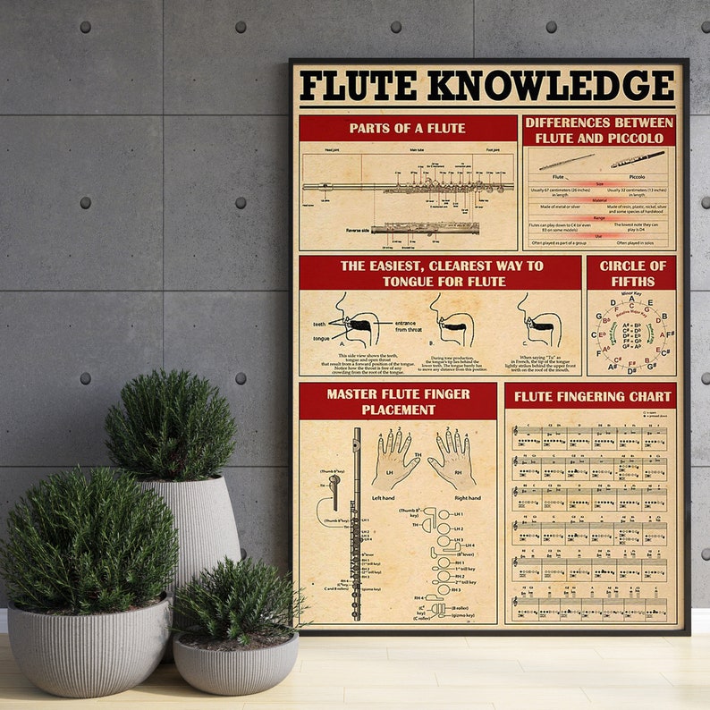 Flute Knowledge Flute Fingering Chart Parts of Flute Flute - Etsy